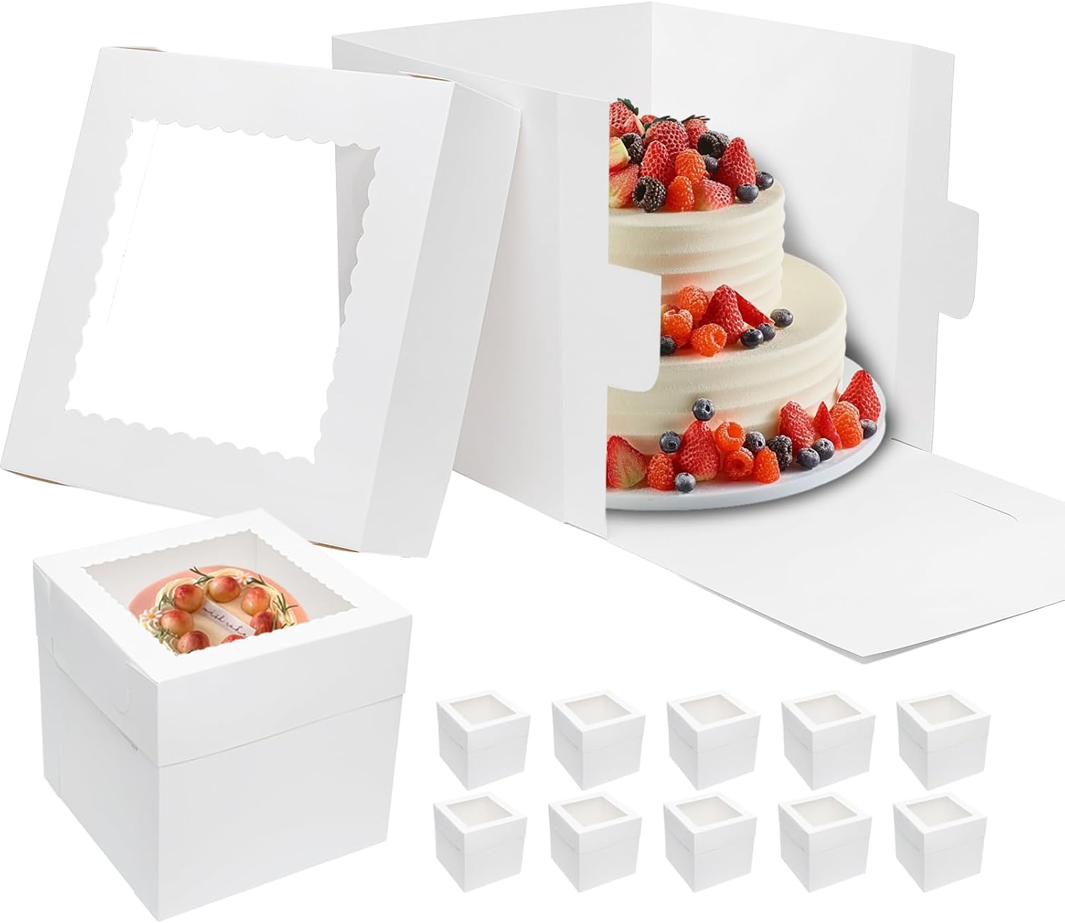 Mcfleet 10pcs Cake Boxes 10 Inch 10x10x10 Tall Cake Boxes for Tier ...