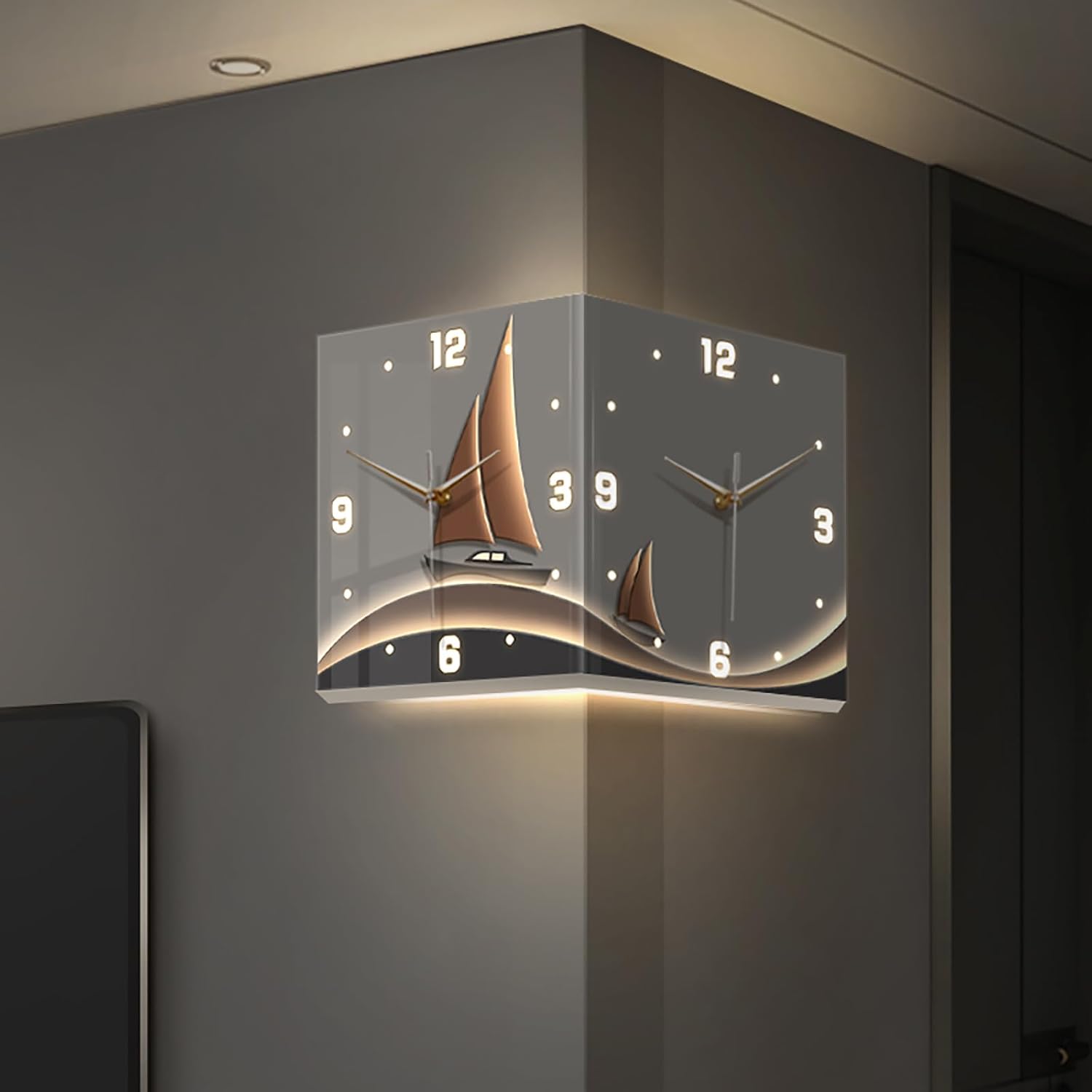 Amazon.com: SUZEPER Modern Corner Wall Clock with Light, Led Double ...