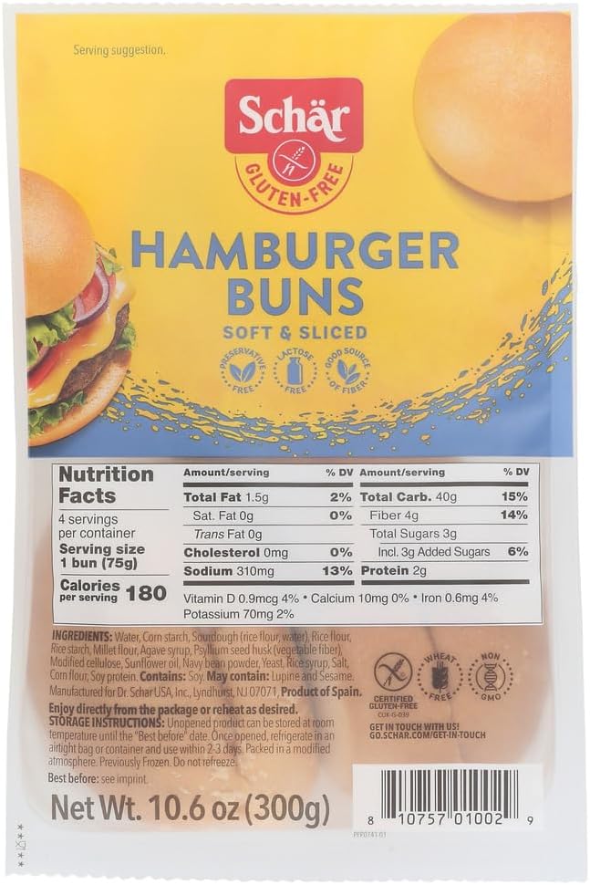 Amazon.com: Schar Gluten Free Hamburger Buns, 10.6 oz by Schar ...