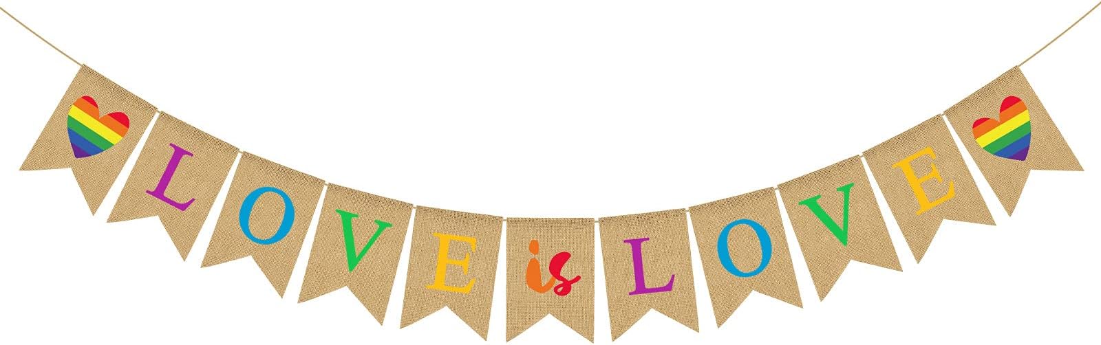 Amazon.com: Jute Burlap LOVE IS LOVE Banner Pride Day Rustic Rainbow ...