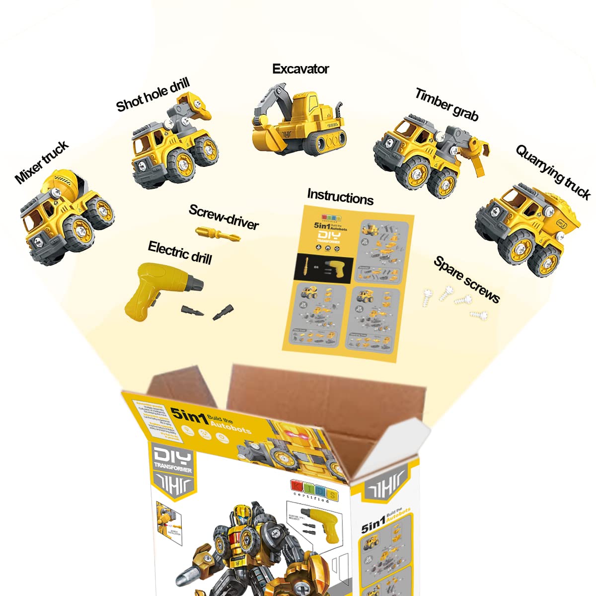 Transformer Toy Take Apart Robot Construction Truck for 3 4 5 6 7 8 9 ...