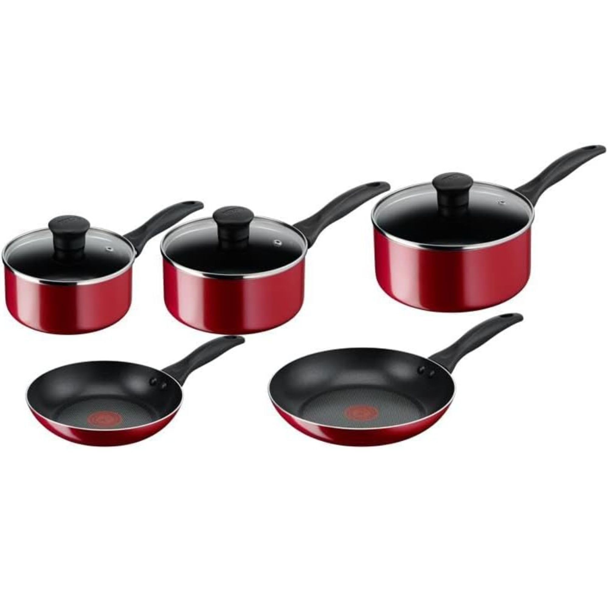 Tefal Bistro B097S544 5 pcs Non-Stick Cookware Pots & Pan Set, Red ...