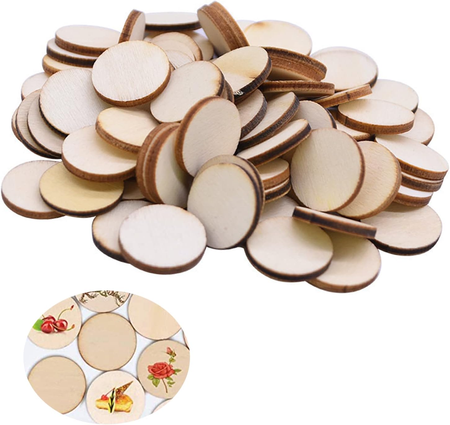 100 Pcs Unfinished Round Wood Log, Wooden Slices Discs Pieces 30mm ...