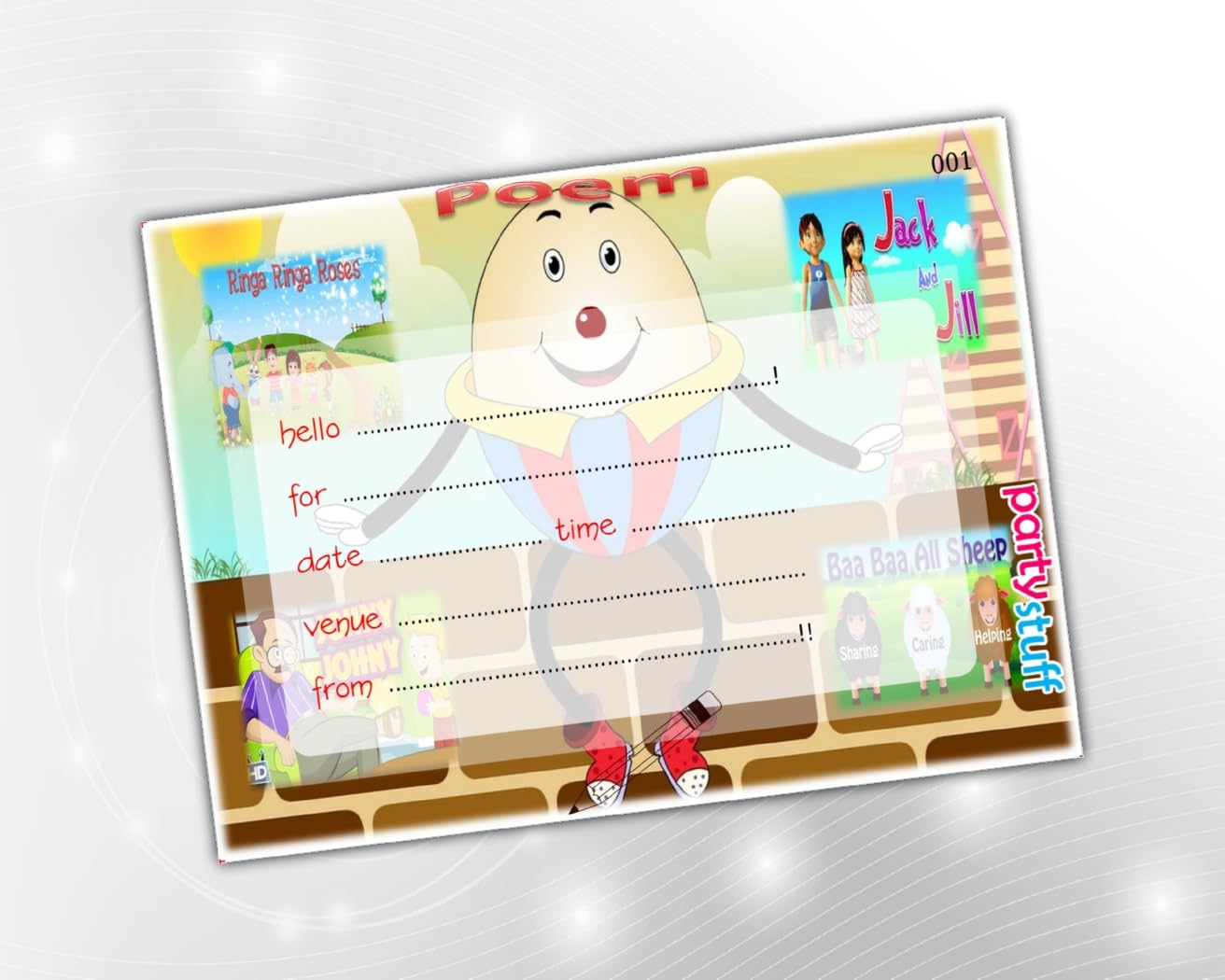 Rhyme Party Invitation Card Free Vector | Flat Invitation Template For