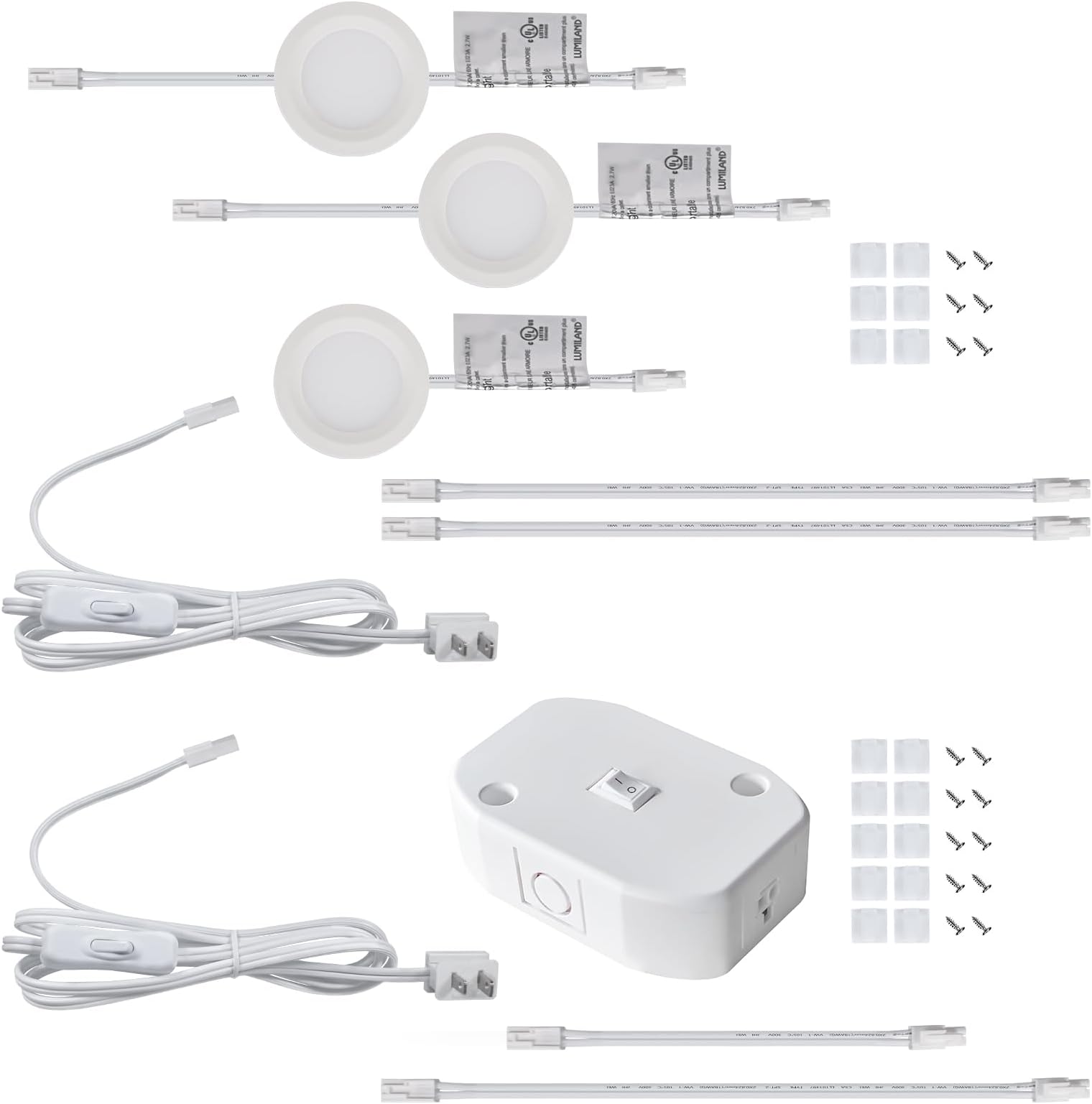 LUMILAND Wired LED Puck Lights (2.7Wx3) Plug-in Lighting Warm White ...