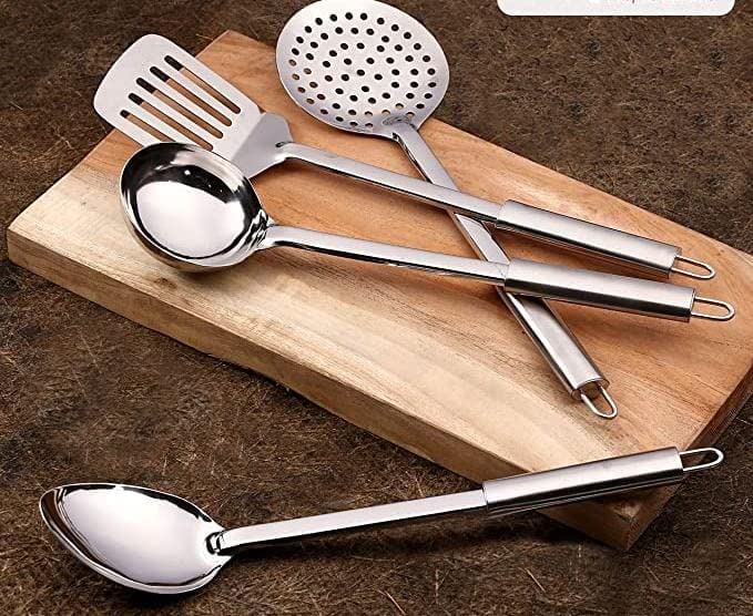 Buy Stainless Steel Heavy Gauge Non-Stick 4 Piece Set of Ladle (Karchhi ...