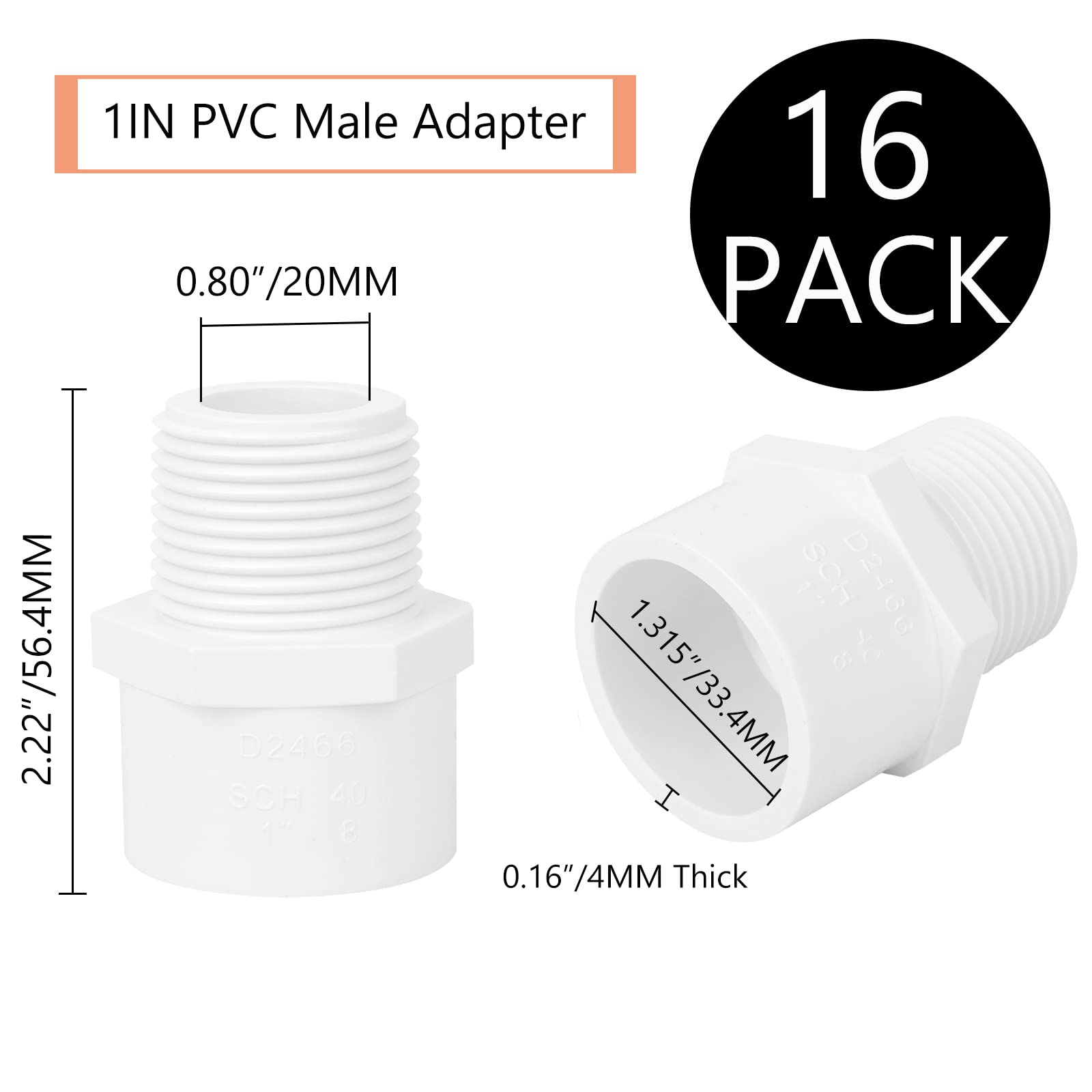 Snapklik.com : Lswteiz 16Pack 1" PVC Male Adapter Pipe Fittings (Socket ...