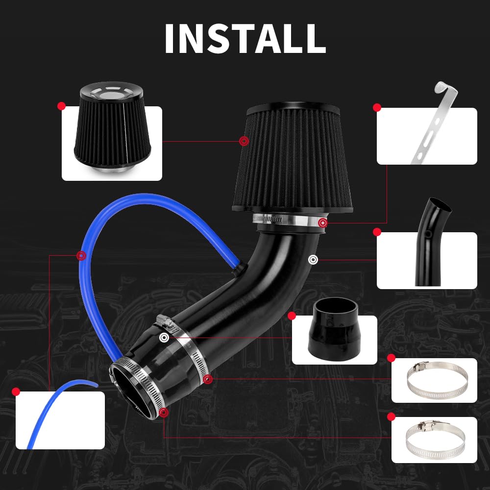 Snapklik.com : BARTOO 3 Cold Air Intake Kit Aluminum Automotive Cold ...