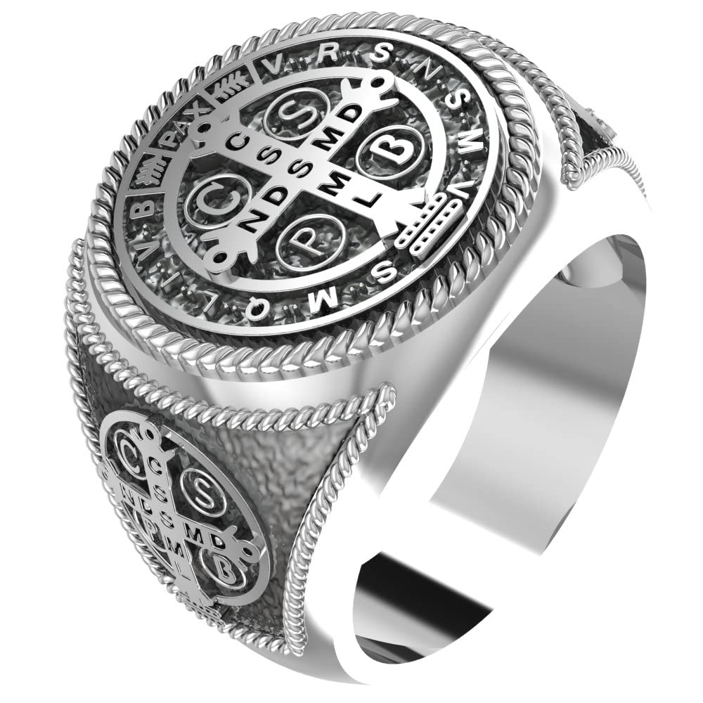 Amazon.com: Men's St Benedict Exorcism Ring Cross Demon Protection ...