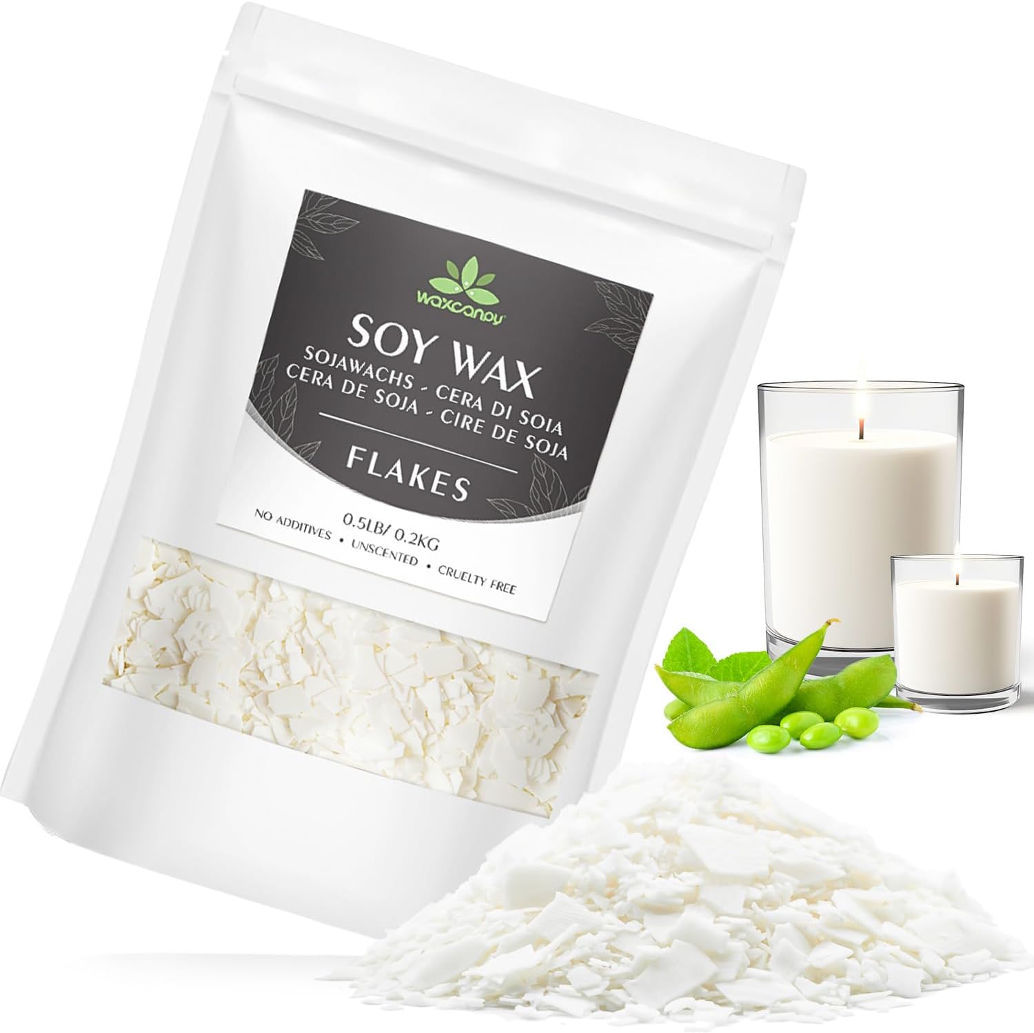 Amazon.com: Soy Wax Flakes, Waxcanpy Natural Candle Wax, Organic Soy Wax for Candle Making from ...