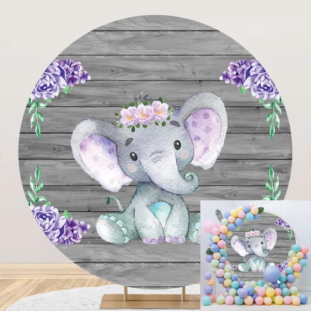 Amazon.com : Yeele 7x7ft Cute Purple Elephant Round Backdrop Wooden ...