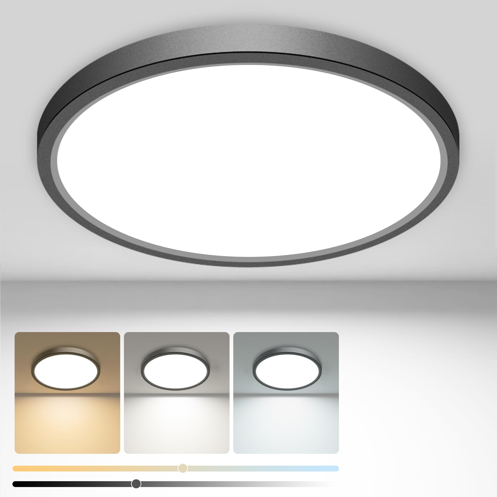 1PACK Flush Mount LED Ceiling Light Fixture Black, 6.5Inch 12Watt ...