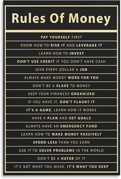 Amazon.com: Rules of Money Wall Art - Inspirational Office & Living ...