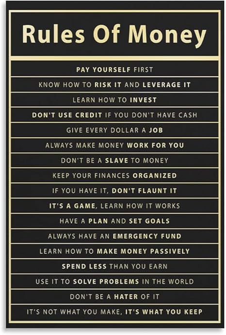 Amazon.com: Rules of Money Wall Art - Inspirational Office & Living ...