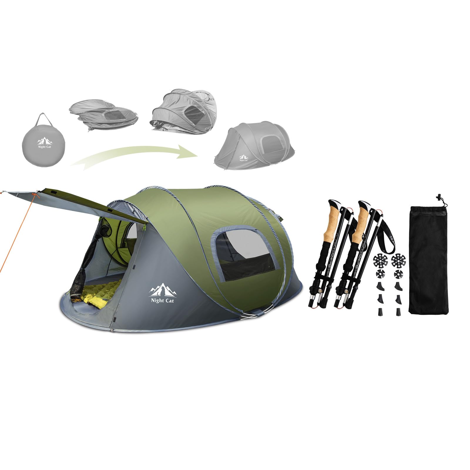 Amazon.com : Night Cat Upgraded Pop up Tent with Trekking Poles for 2-4 ...