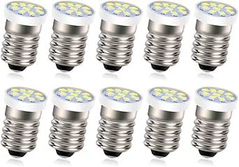 Ruiandsion 10pcs E10 Screw Base LED Bulb 12V White 2016 9SMD ...