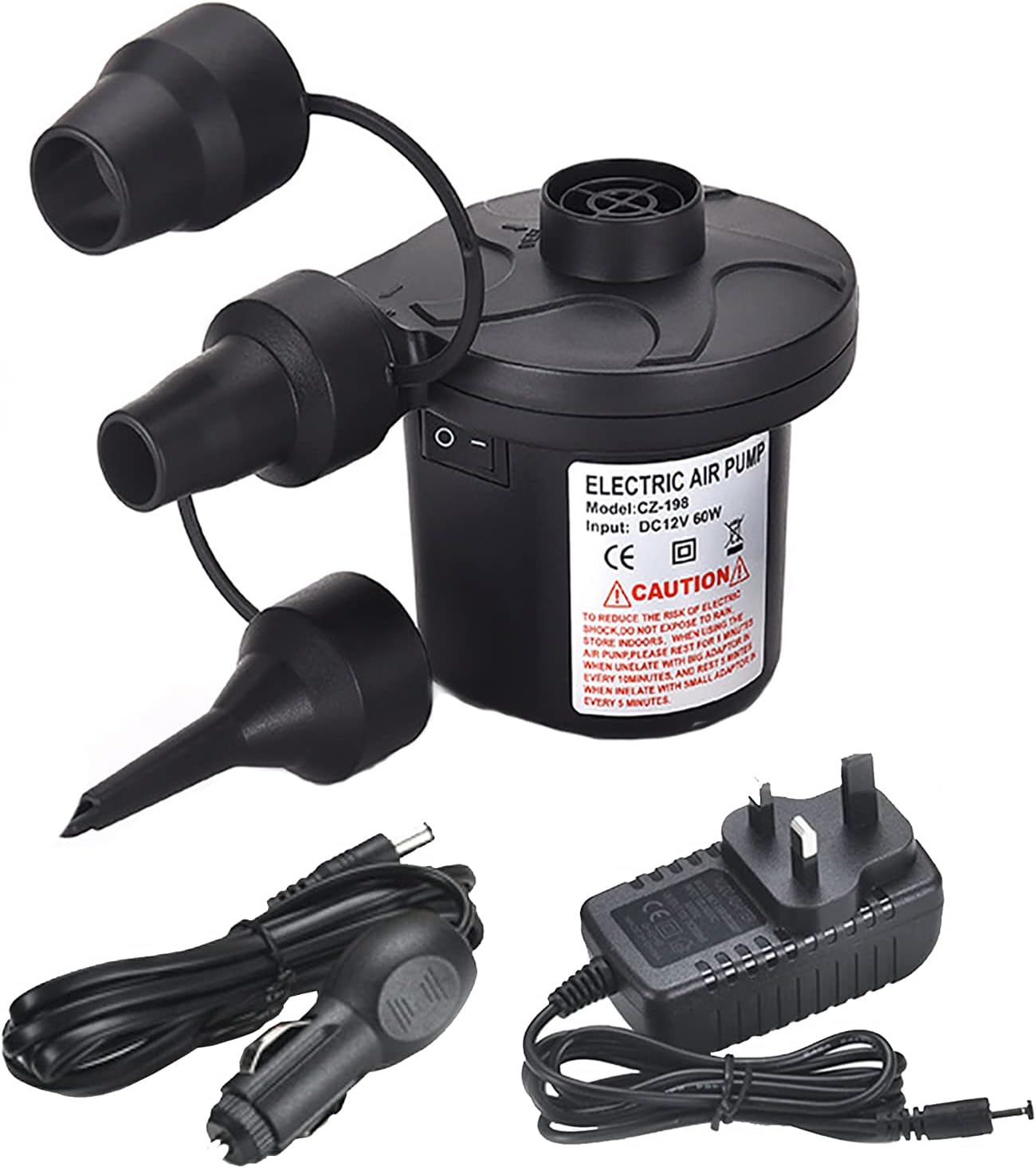 Electric Air Pump for Inflatables, 110-240V AC Home and 12V DC Portable ...