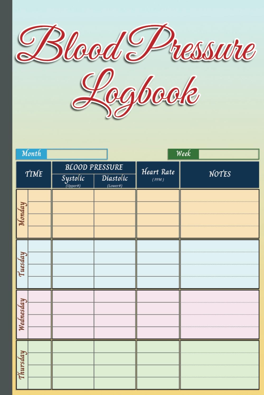 Blood Pressure Log Book: Colorful Blood Pressure Logbook | Blood ...