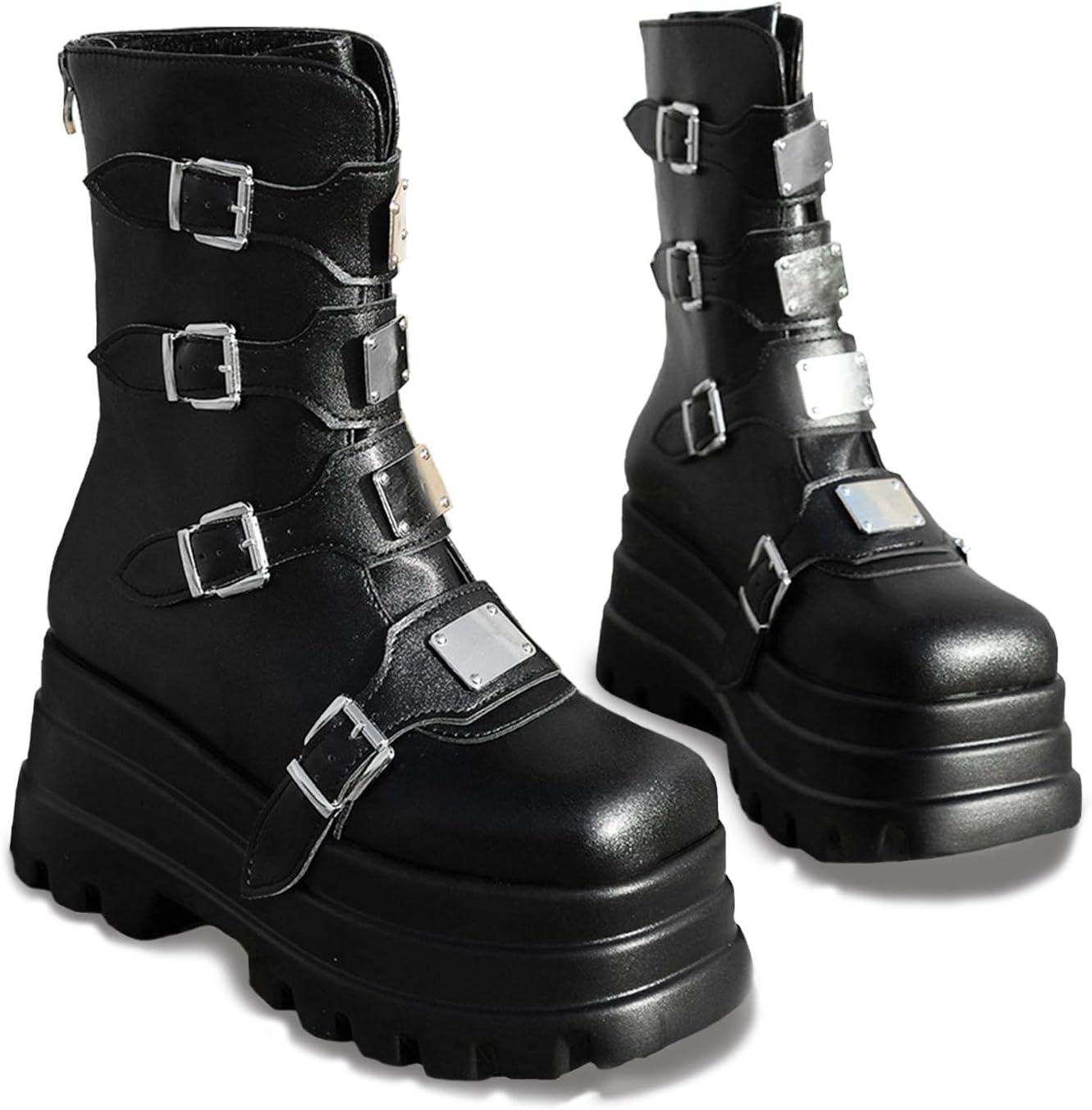 Amazon.com: ZKXYFFS Women Black Platform Goth Boots Studded Mid Calf ...