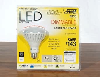 Feit Electric BR30 Flood Dimmable 13w/65w LED Light Bulb 750 Lumens 120 ...