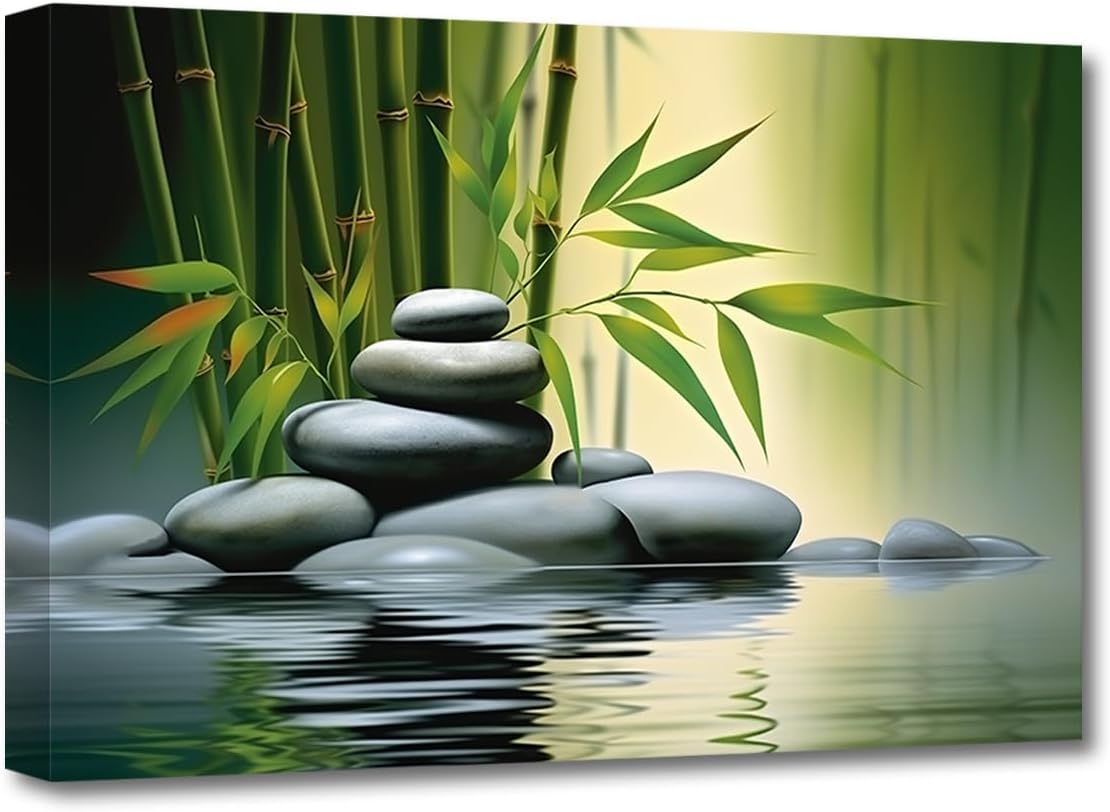 Amazon.com: CXHOSTENT Zen Canvas Wall Art Green Bamboo and Black Zen Stones Pictures Spa ...