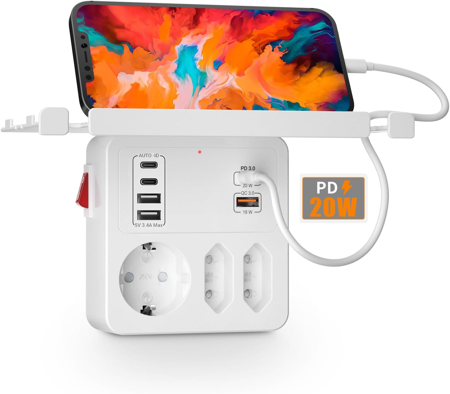 PD20W Prise Multiple avec Interrupteur, Multiprise Murale avec Charge ...