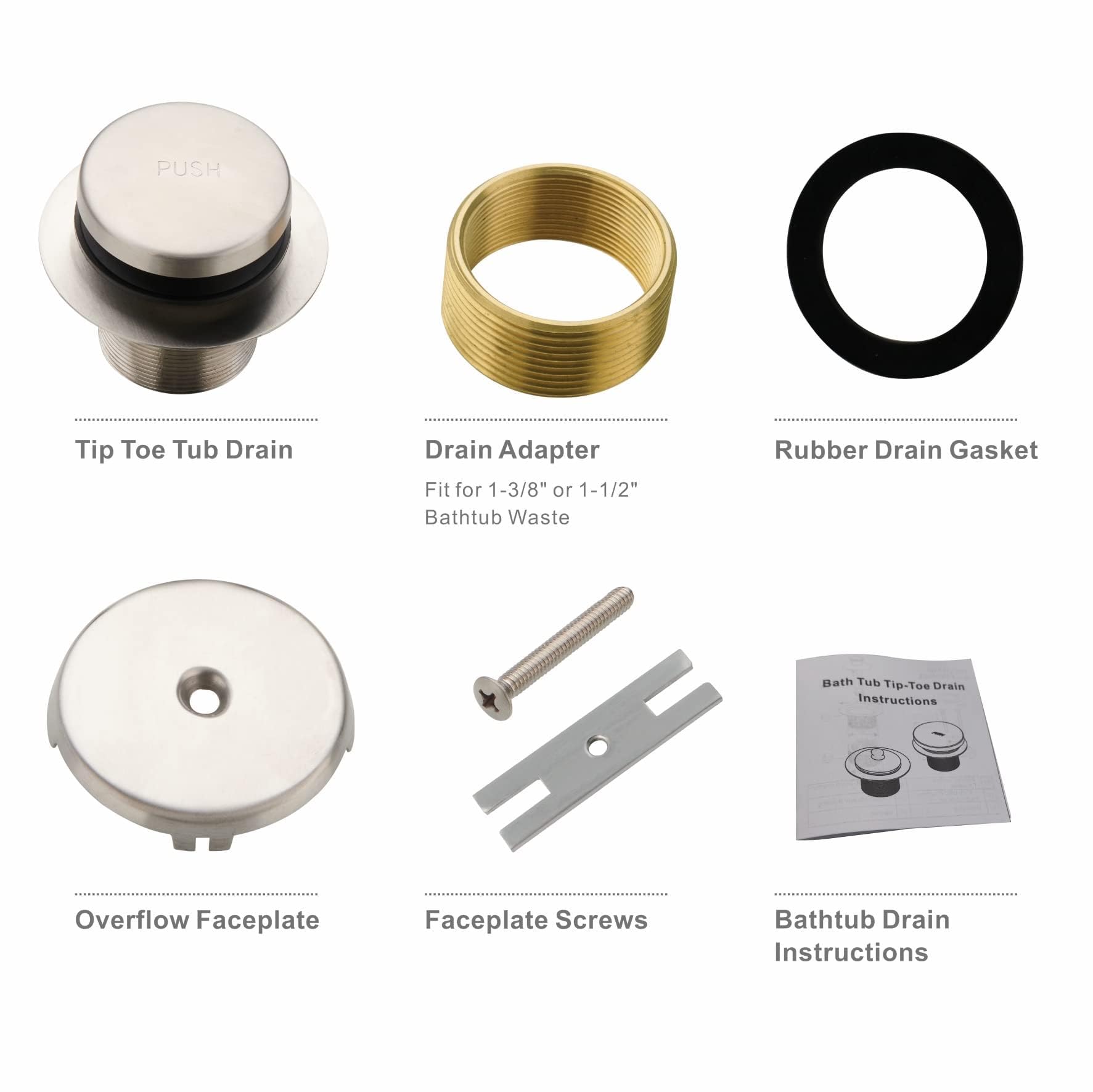 Bathtub Drain Brushed Nickel Conversion Kit Assembly, Tub Drain Tip Toe ...
