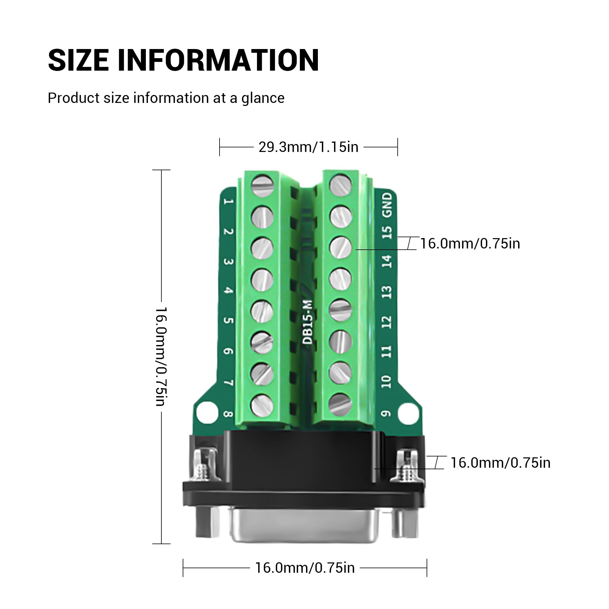 YIMATEECO DB15 Breakout Board, DB15 to Screw Terminal Block RS232 D-SUB ...