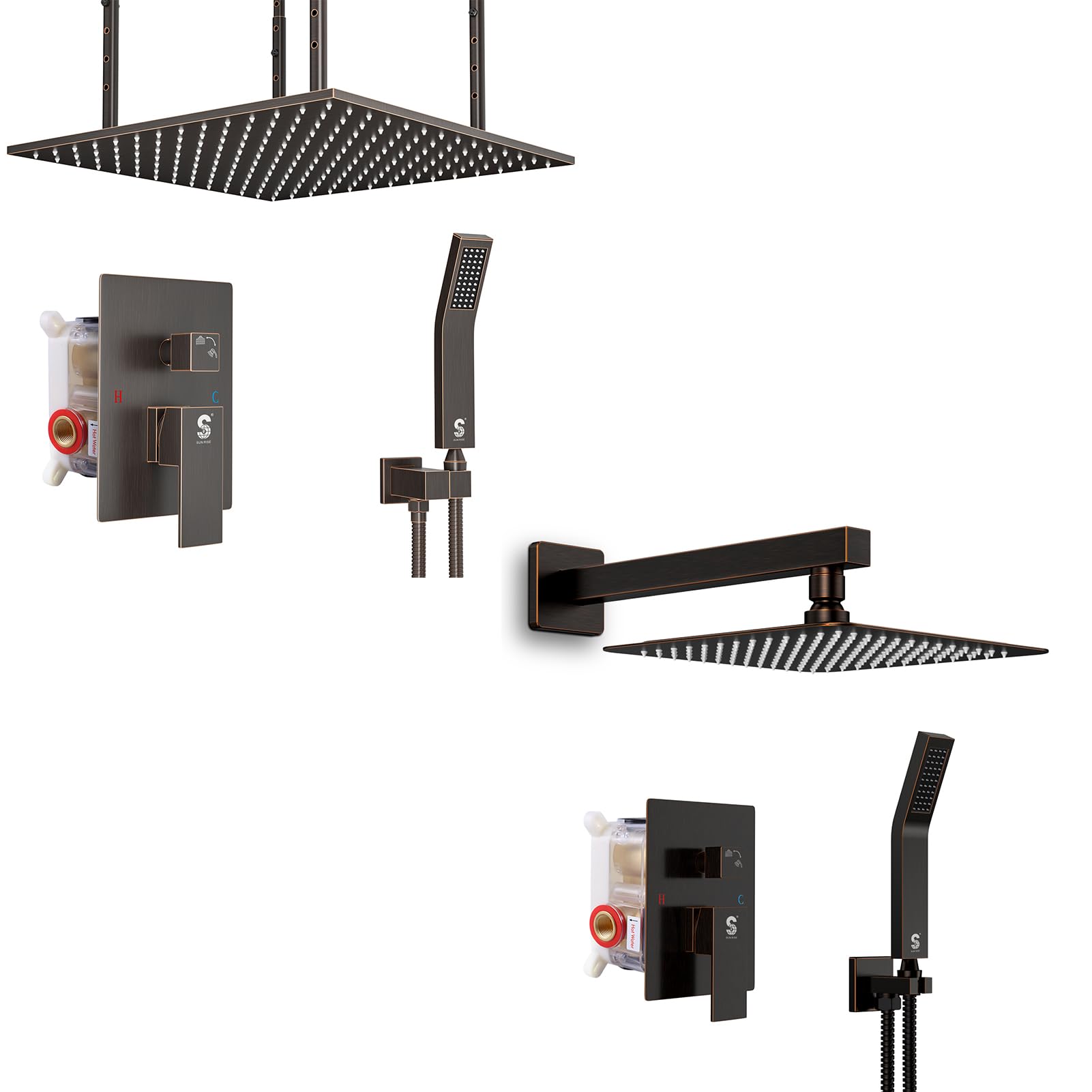 SR SUN RISE 20 Inch Ceiling Mounted Shower System, 12'' Wall Mounted ...