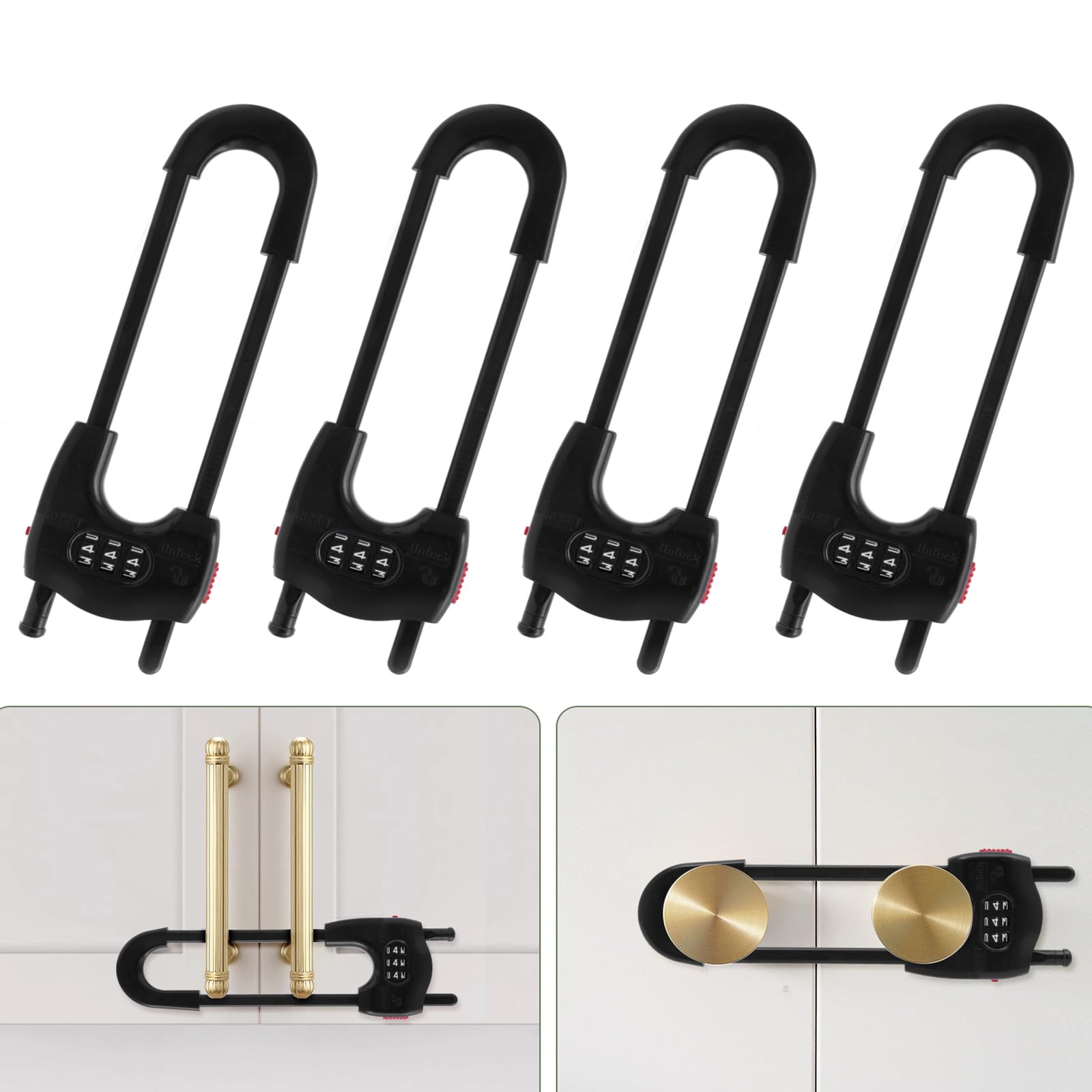 Upgrade 4 Packs Sliding Cabinet Locks, Baby Proofing U-Shaped Child ...