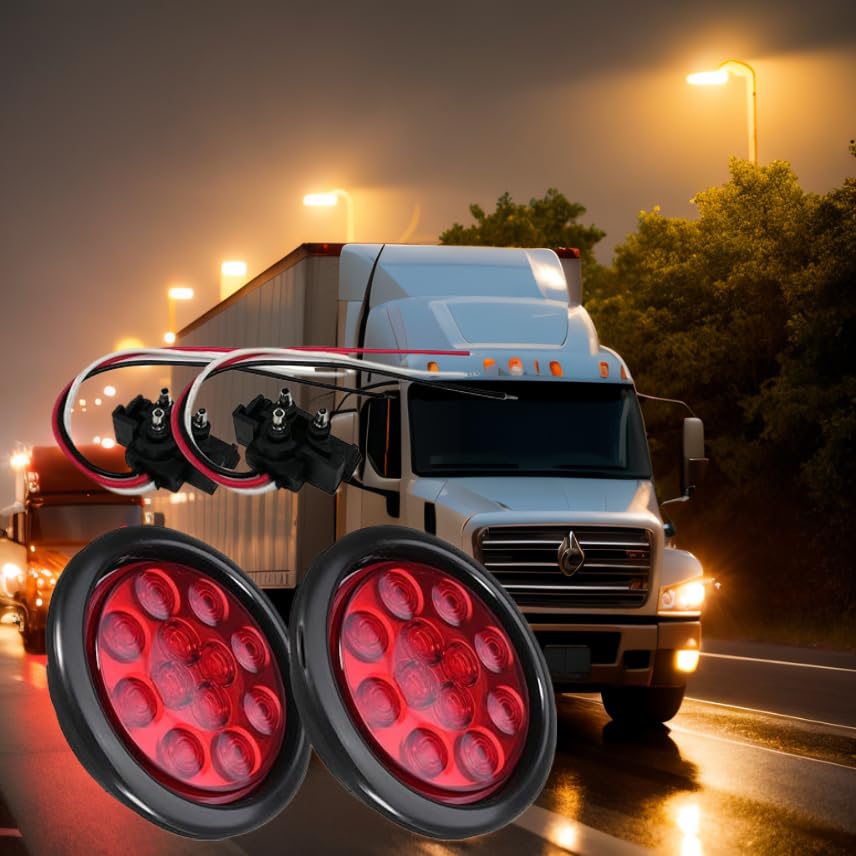 Snapklik.com : 10PC 4" Red Led Round Trailer Tail Lights Trailer Stop ...