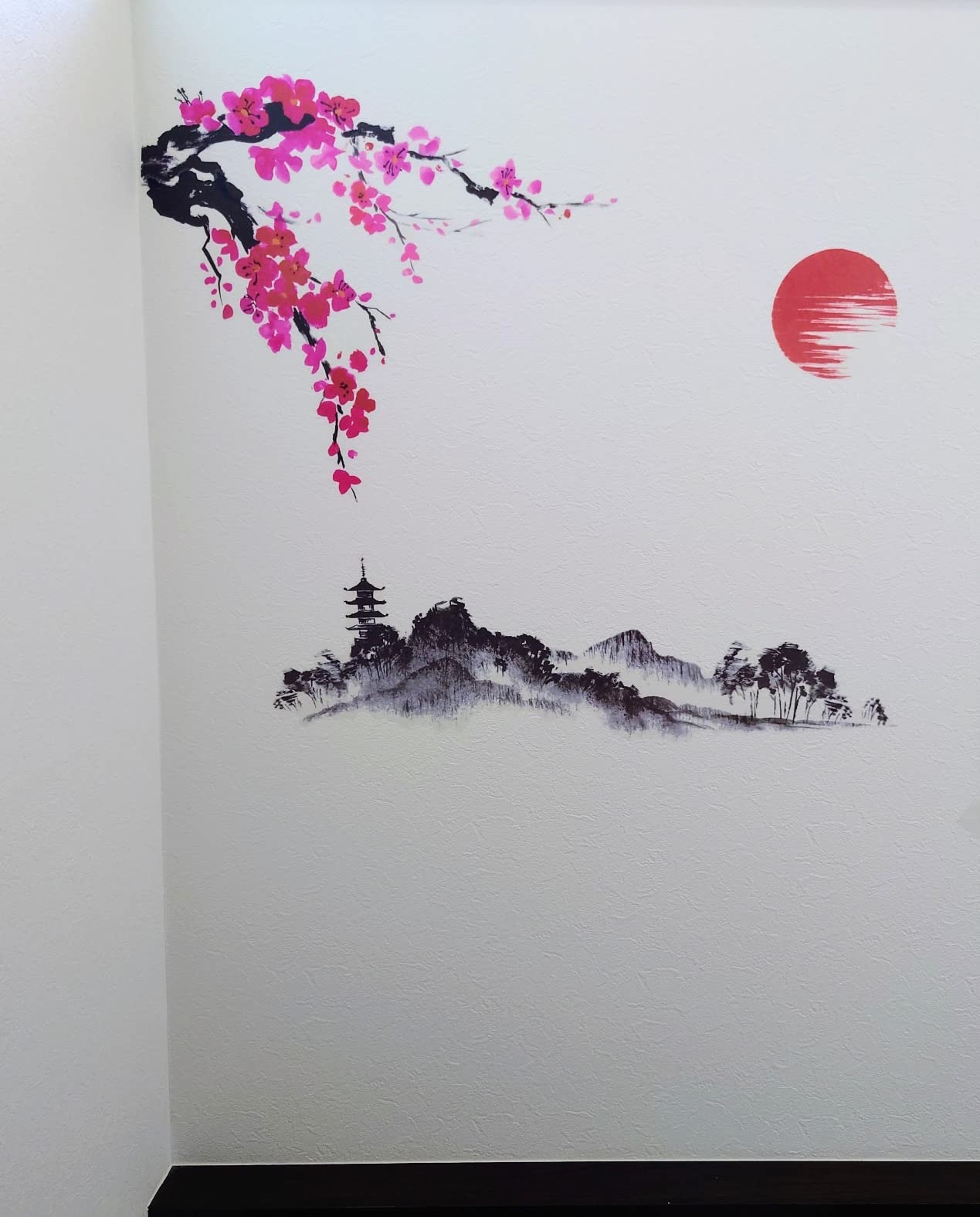 Amazon.co.jp: Condessacity ウォールステッカー 景色 花 日 プラムブロッサム 山川 船頭 オシャレ 剥がせる ウォールシール 防水 ウォールすてっかー リビン ...