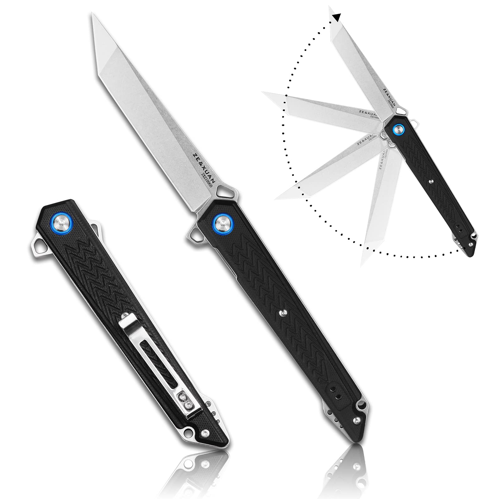 Buy ZE&XUAN Folding Knife , Stone wash 3.86in DC53 Black and 5in Green ...