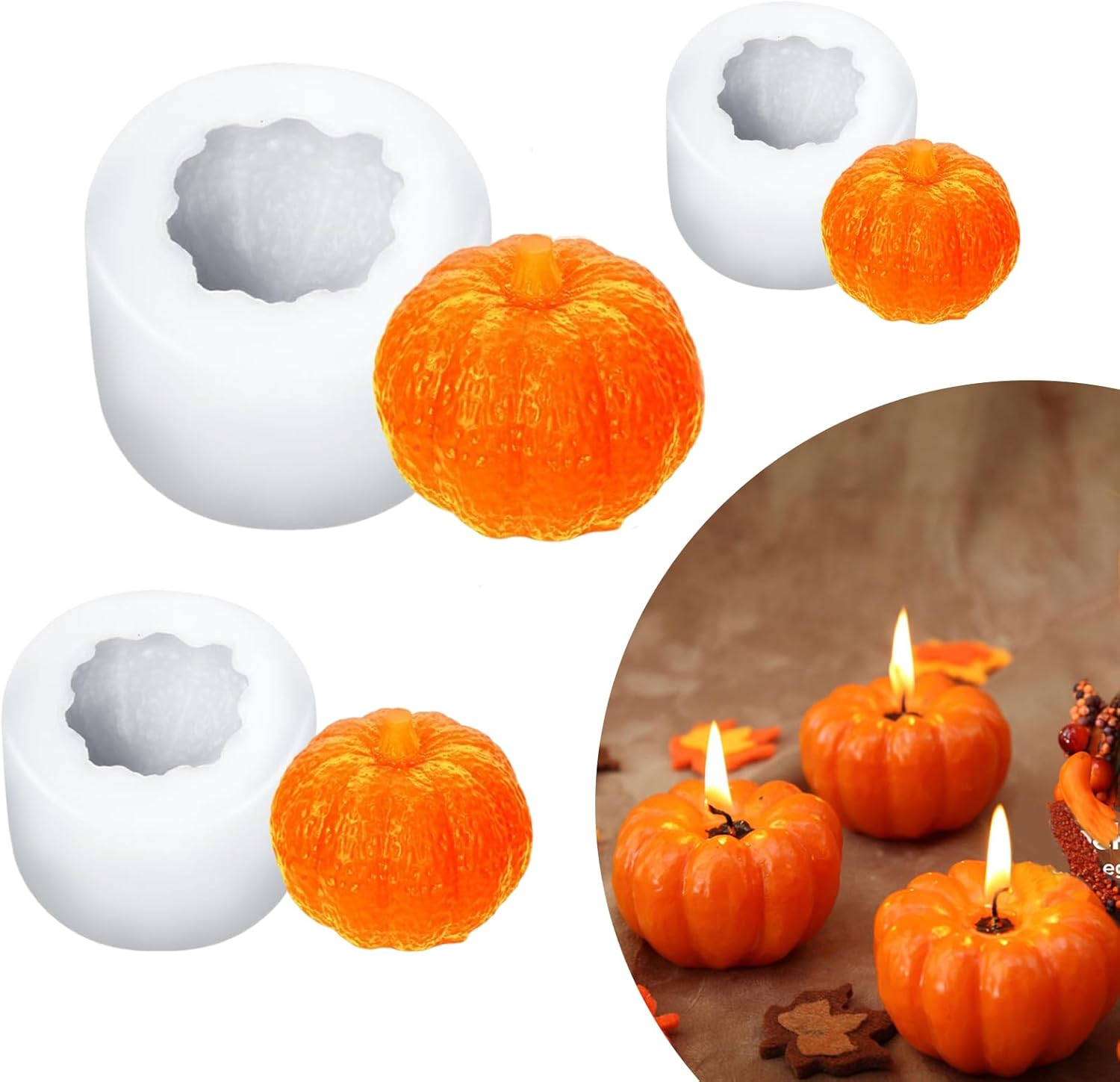 Amazon.com: (3 Pack) Pumpkin Candle Molds,Thanksgiving Silicone Mold ...