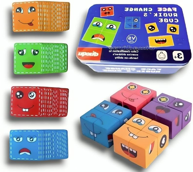 Sky Tech® Kid Face Changing Cube Building Blocks Puzzle, Wooden Rubik's ...