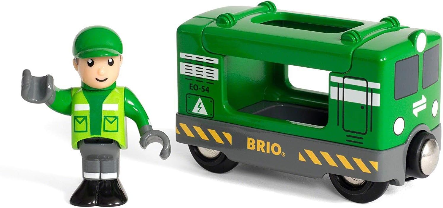 BRIO WORLD - Locomotora de tren de mercancías con maquinista, vehículos ...