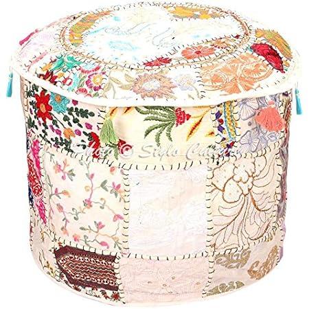 Amazon.com: Stylo Culture Ethnic Bohemian Patchwork Pouf Cover Round ...