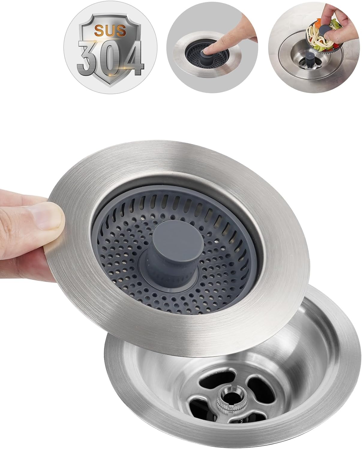 3-in-1 Kitchen Drain Stopper,Upgraded Kitchen Plug Strainer, Stainless ...