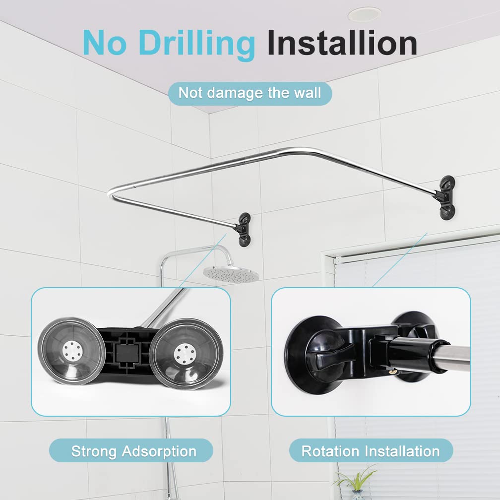 Harsheii Shower Curtain Rods U Shape Bathroom Curtain Rod Corner ...