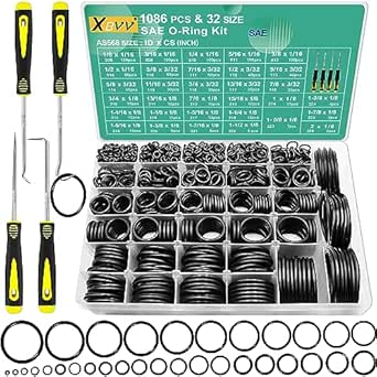 XBVV 32 Size SAE O Ring Assortment Kit,1086 PCS Standard Nitrile Rubber ...