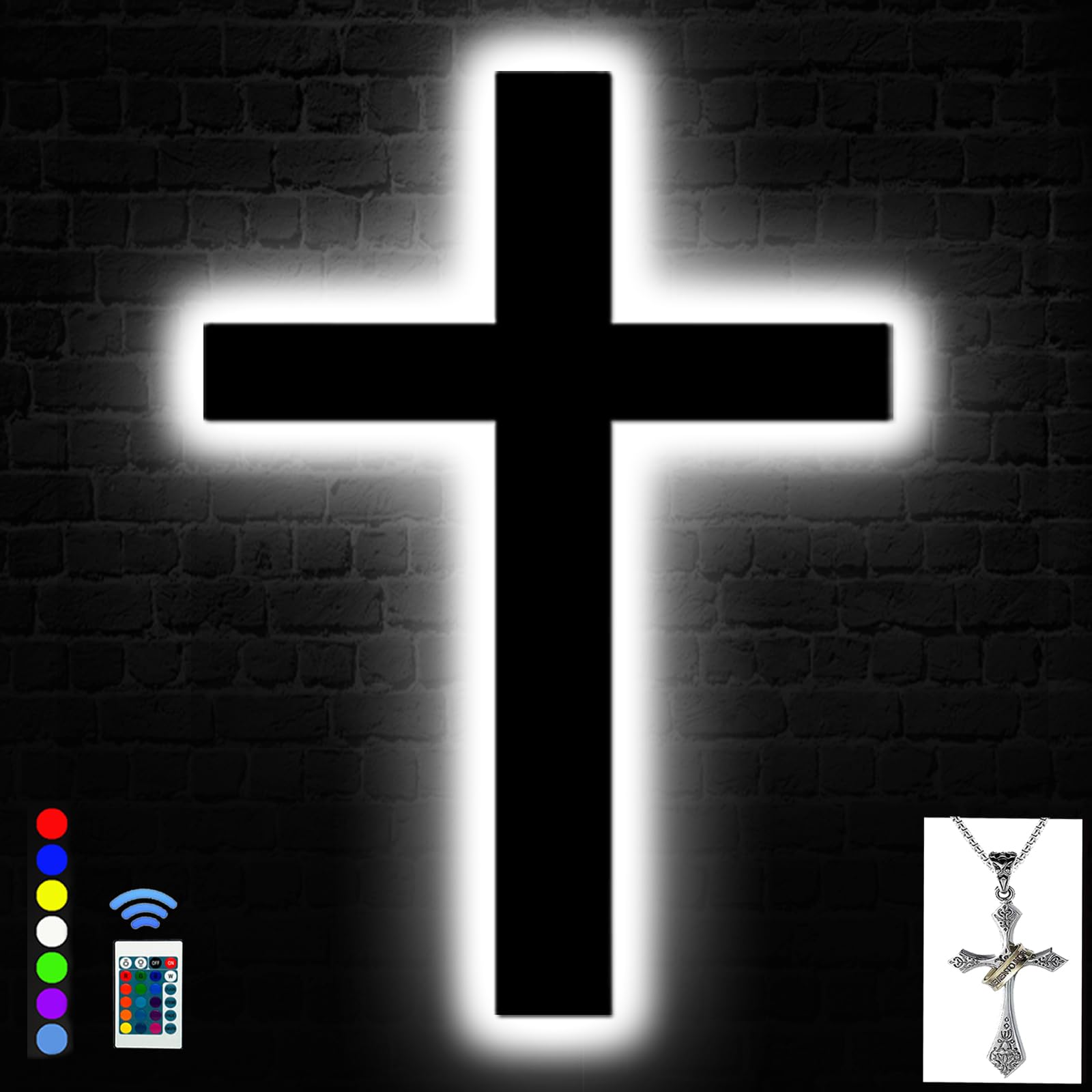 OUYENL Cross Wall Decor Light Up Cross Neon Sign with Cross Necklace ...
