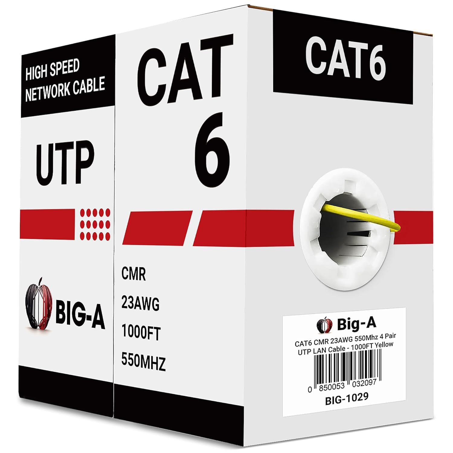 Amazon.com: Big-A - Bulk Cat6 Cable 1000ft 23AWG Solid 4 Pair, Cat 6 ...