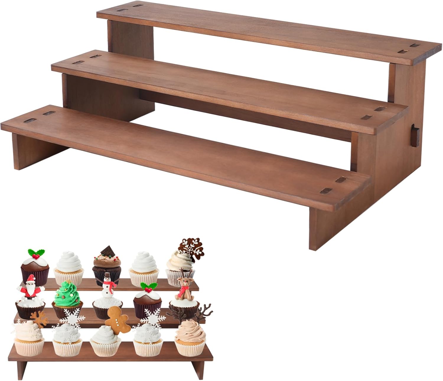 Amazon.com: INOBYO 3 Tier Wooden Risers Display Stands, Rustic Display ...