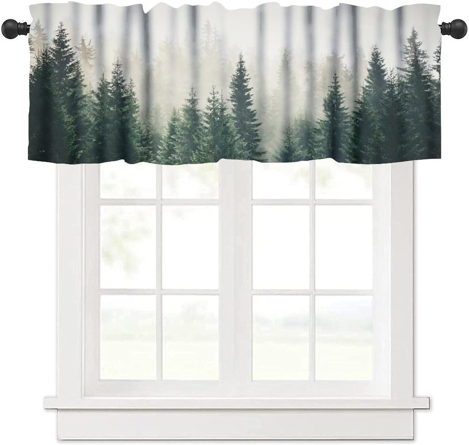 Amazon.com: TFOSO Nature Forest Valance Curtains,Misty Green Mountain ...