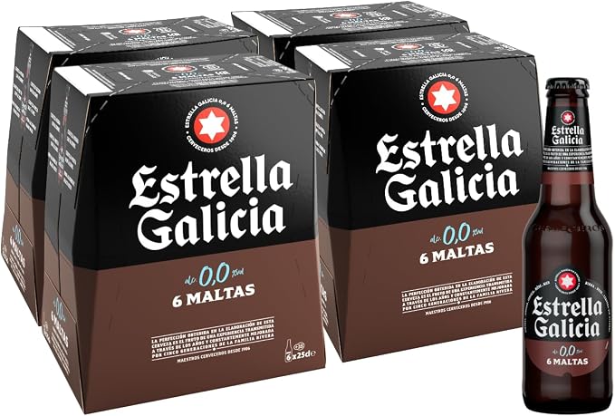 Estrella Galicia 0,0 6 Maltas - Cerveza Lager sin Alcohol, Pack de 4 x ...