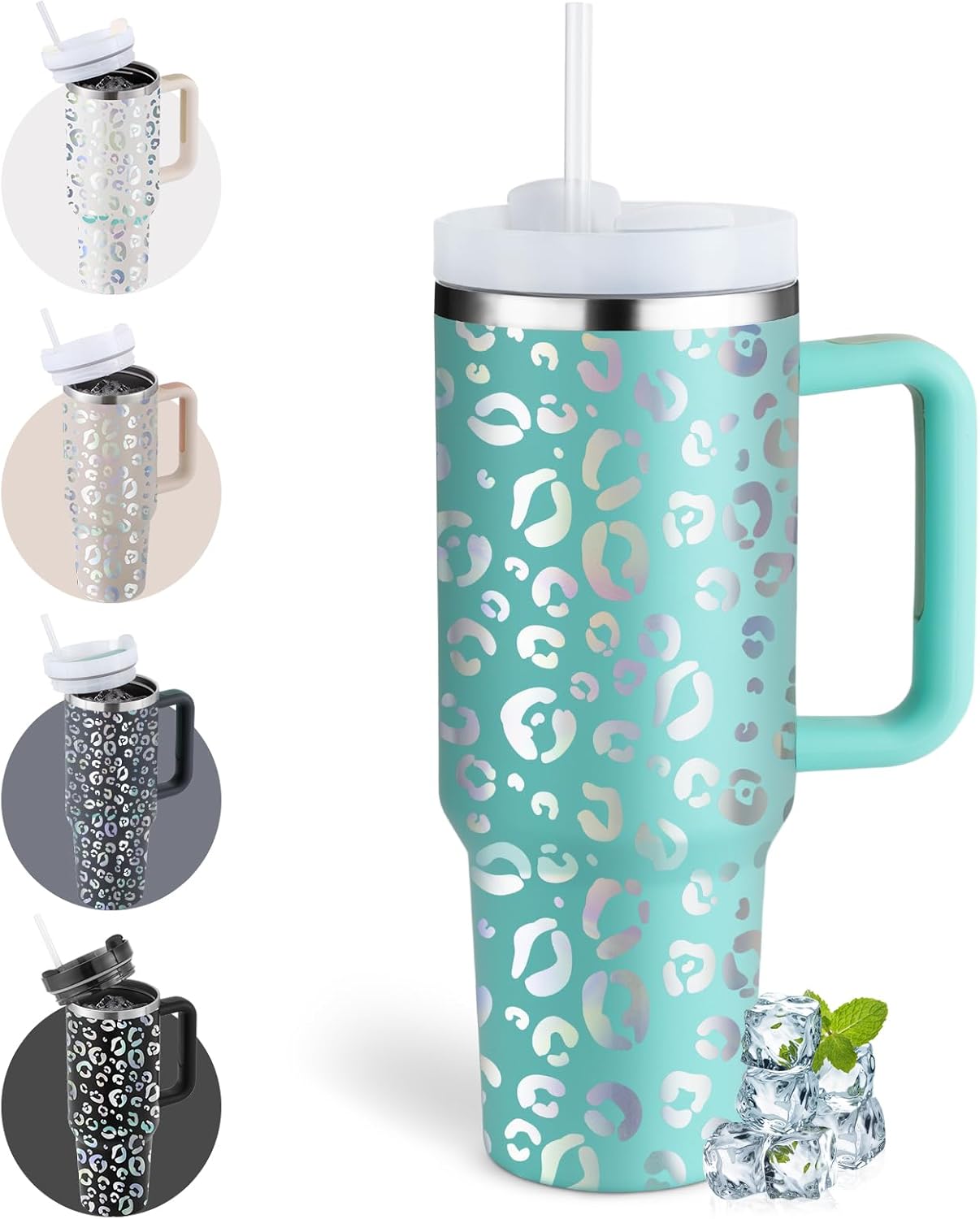 Amazon.com | PIMDIR 40oz Leopard Tumbler with Handle Straw Lid ...