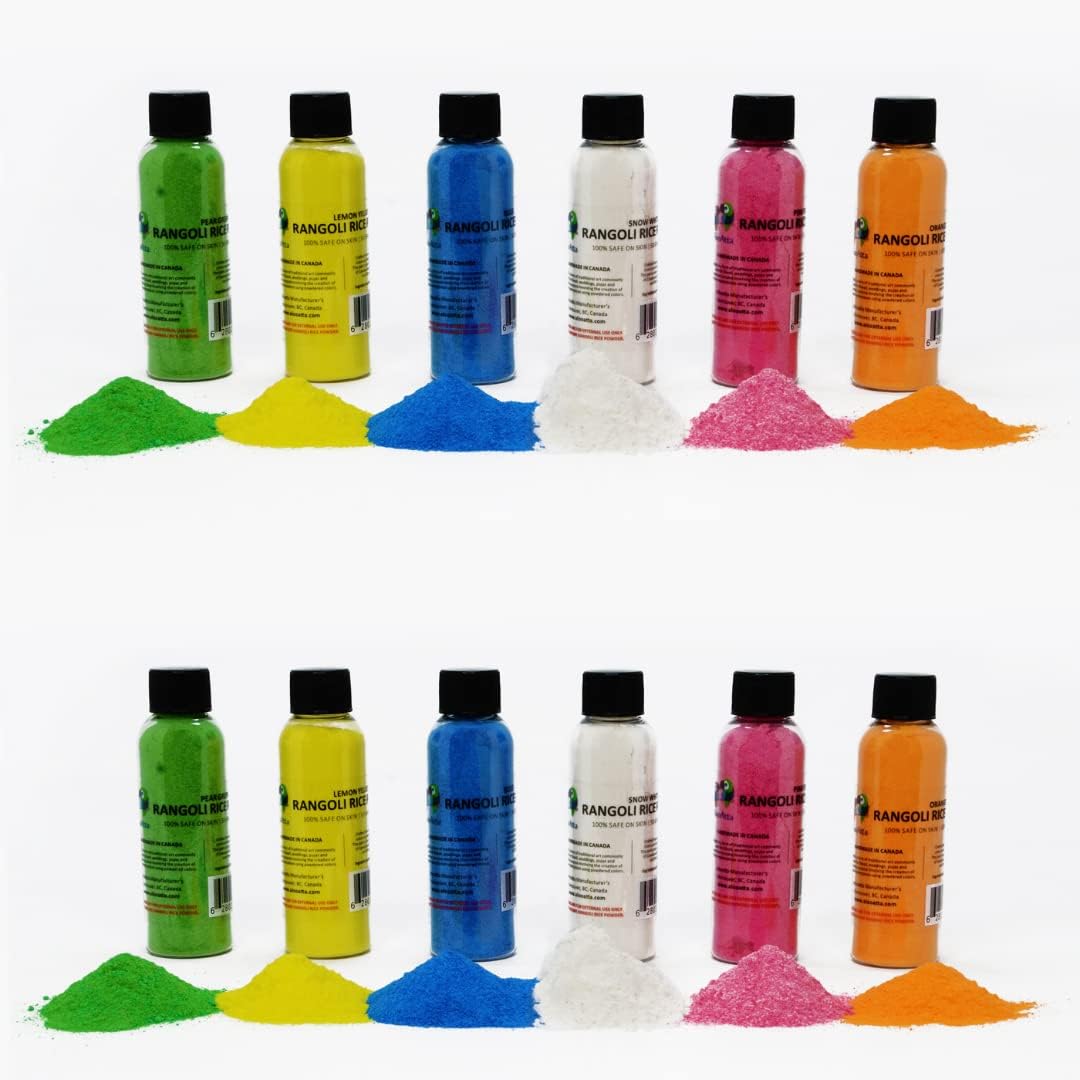 BC Naturals Rangoli Rice Powder - 12-Pack Holi Color Bottles 50g ...