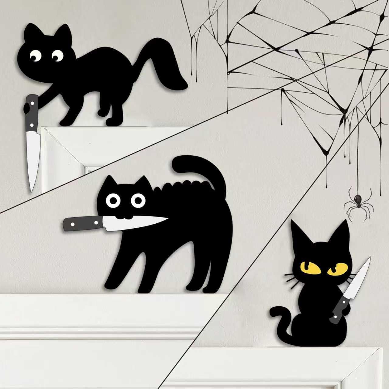 Amazon.com: HESUSLA Spooky Black Cat Door Topper Set of 3 - Halloween ...