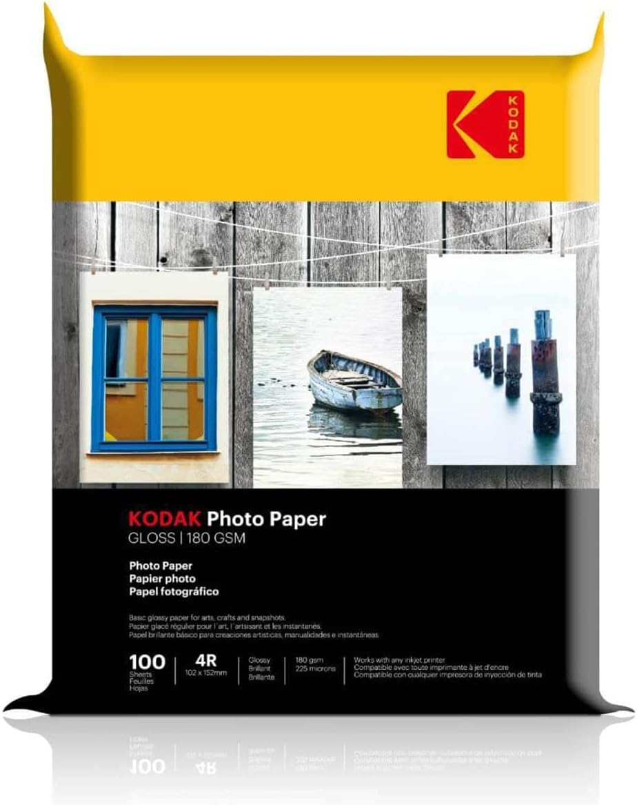 Kodak 180 GSM 4R (4x6) Glossy Photo Paper – Water Resistant, Pack of ...