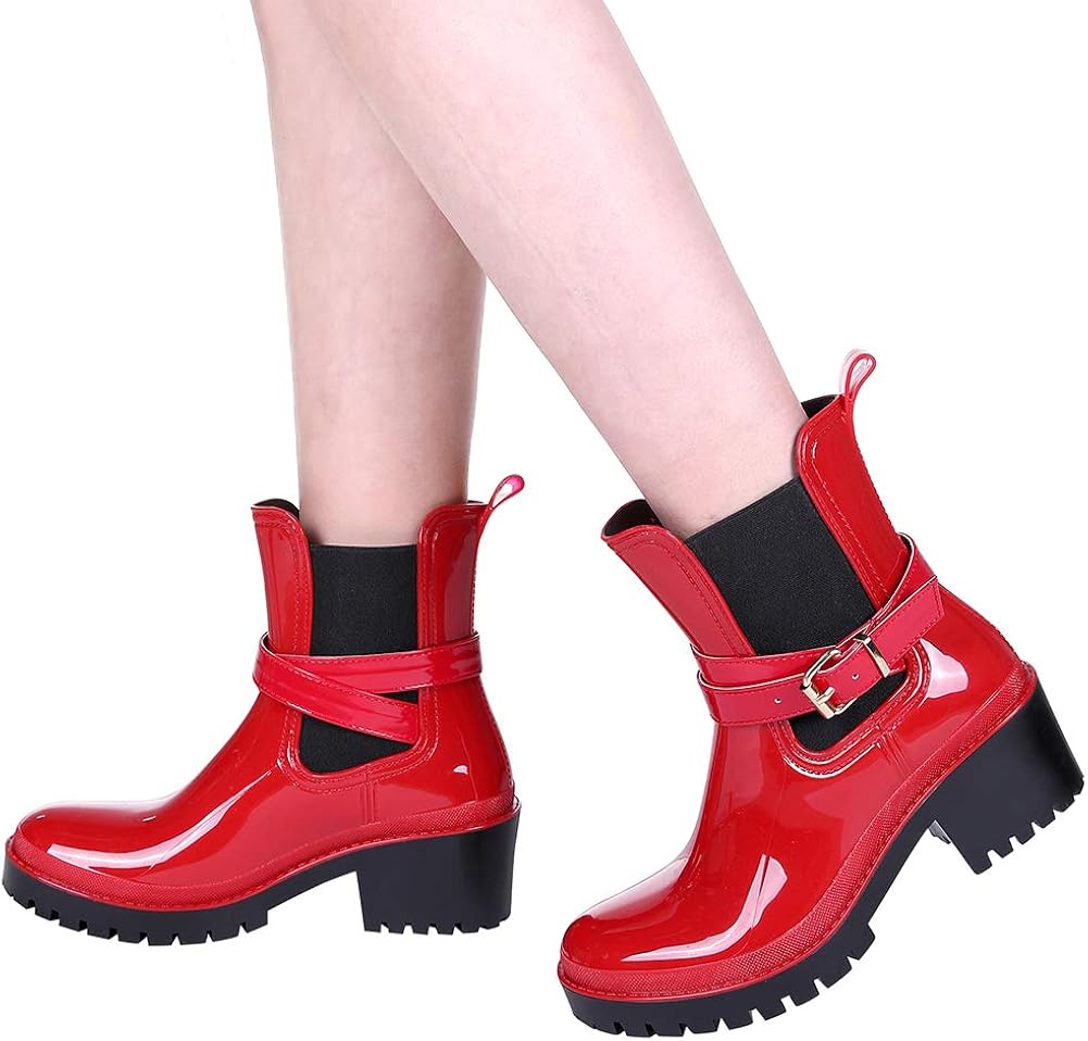 Amazon.com | smiry Women's Platform Rain Boots Chunky Heel Waterproof ...